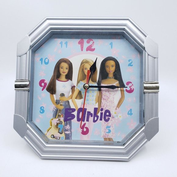 Barbie | Wall Decor | Barbie And Friends Hanging Wall Clock Grey Floral ...